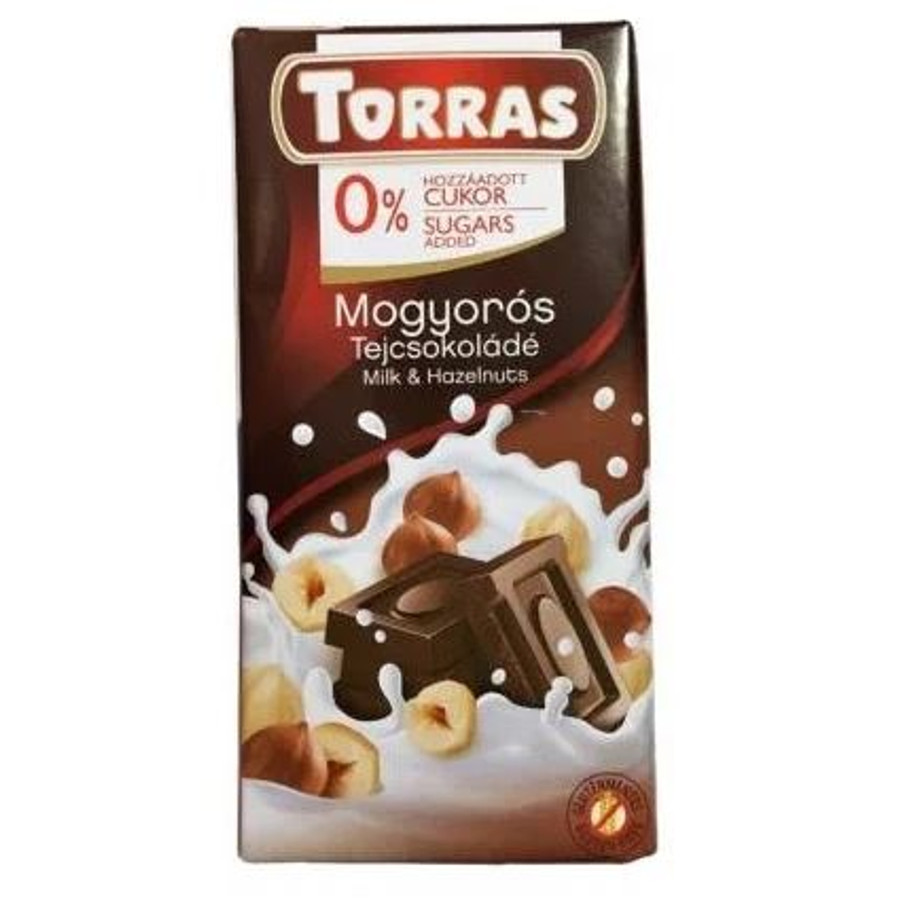 TORRAS MOGYORÓS tejcsokoládé hozzáadott cukor nélkül gluténmentes 75g ...